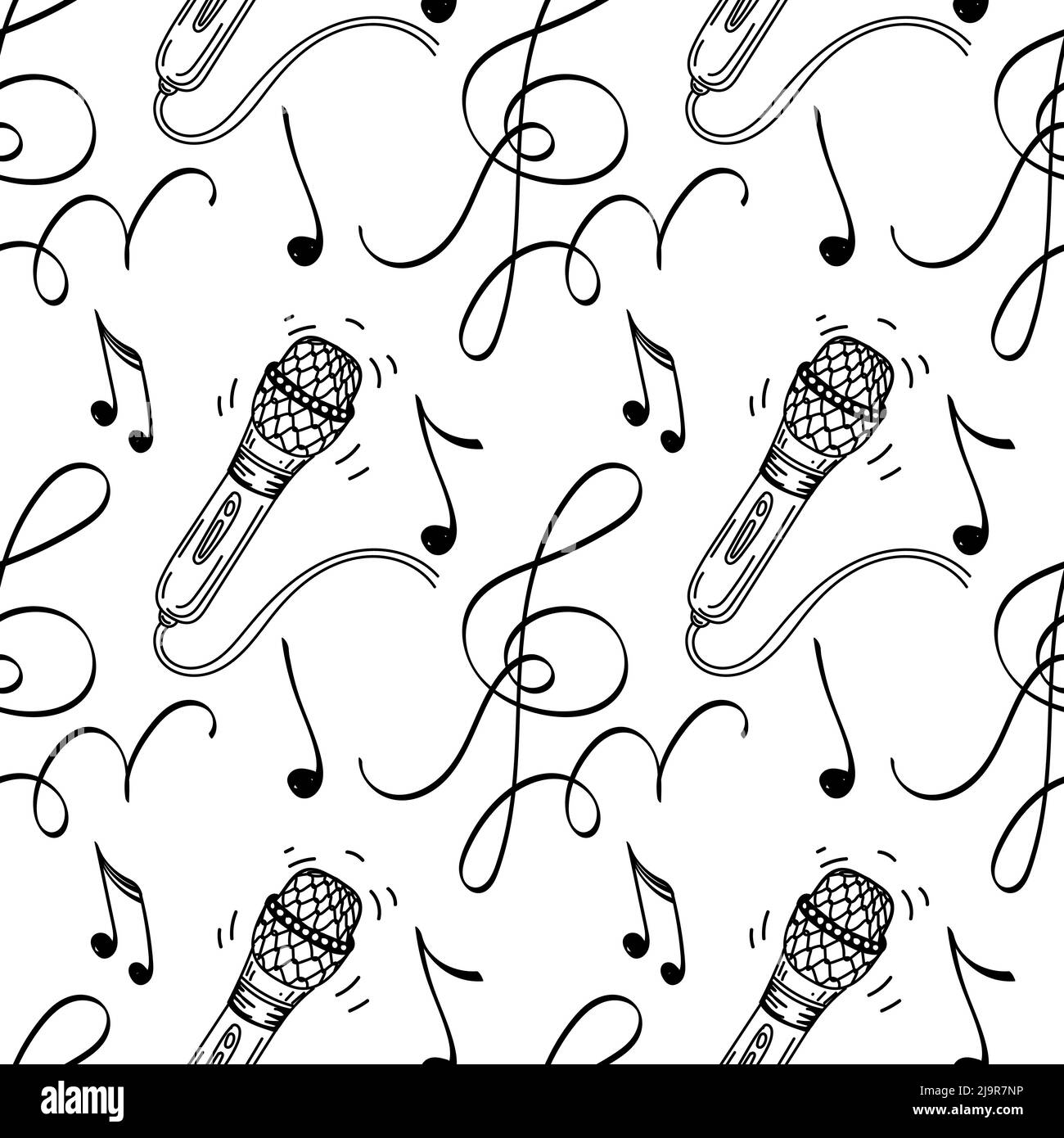 Microphone With Music Notes Drawings