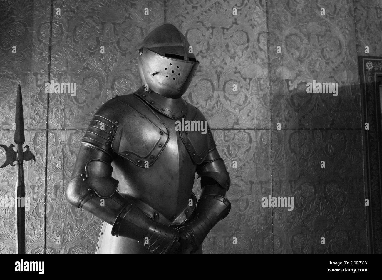 Armour of the medieval knight. Metal protection of the soldier against ...