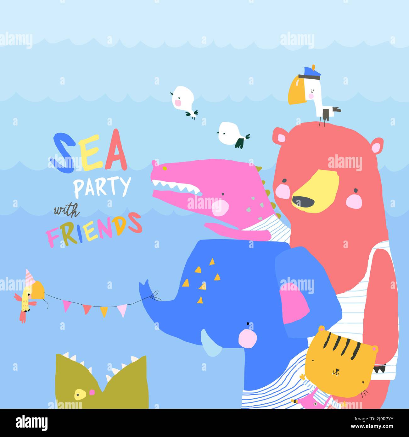 Cute Cartoon Animals relaxing on the Sea Stock Vector Image & Art - Alamy