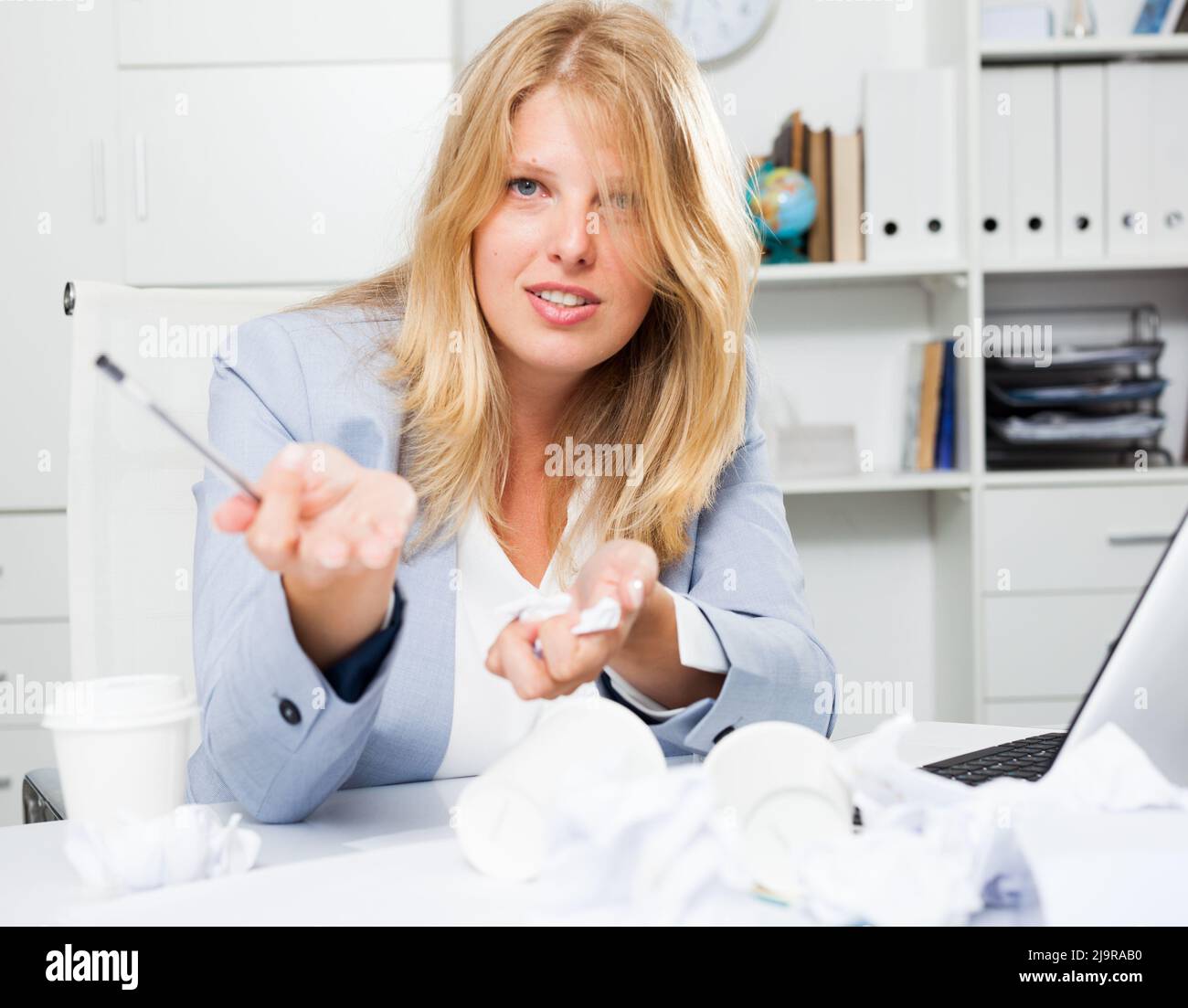 Exhausted of hard work business lady Stock Photo - Alamy