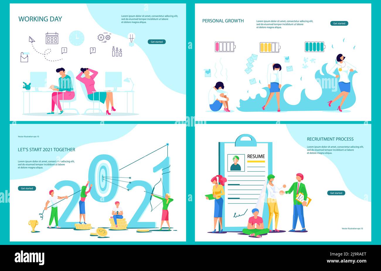 Set os Landing webpage template of office work, teamwork, Hiring ...