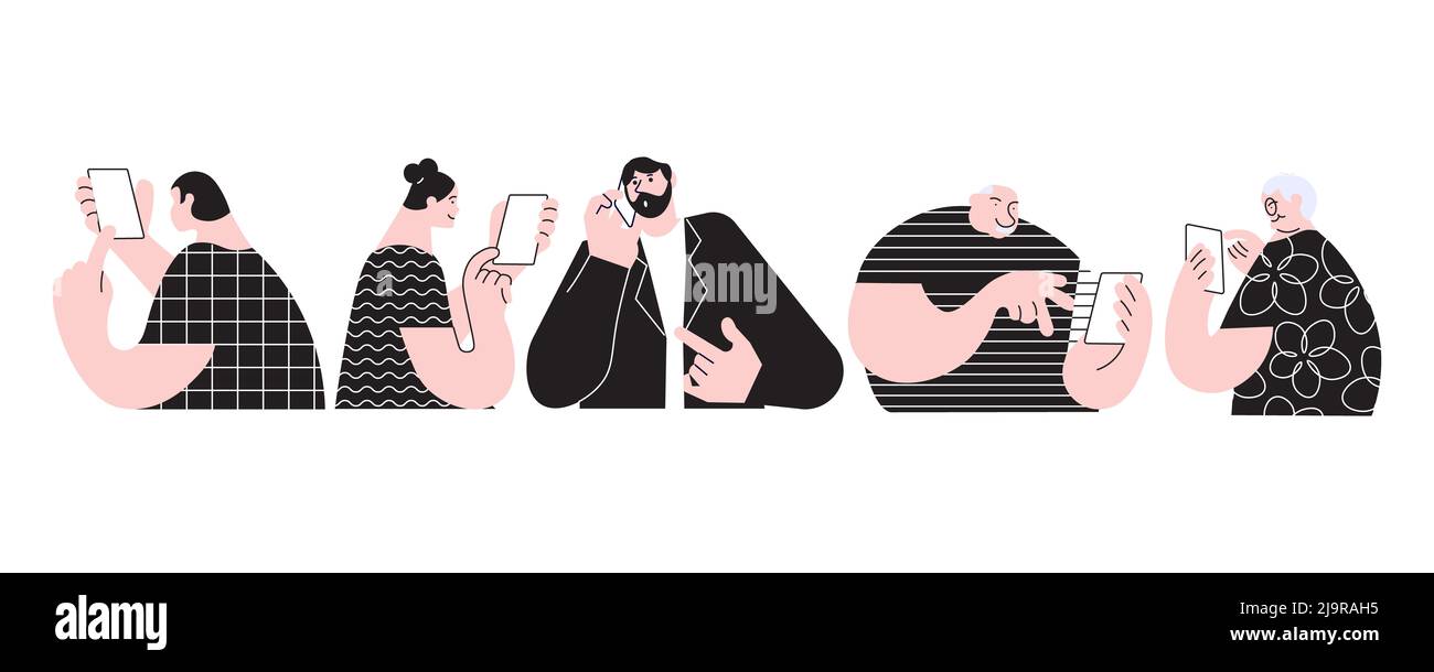 Set of people talking by modern telephone Stock Photo - Alamy