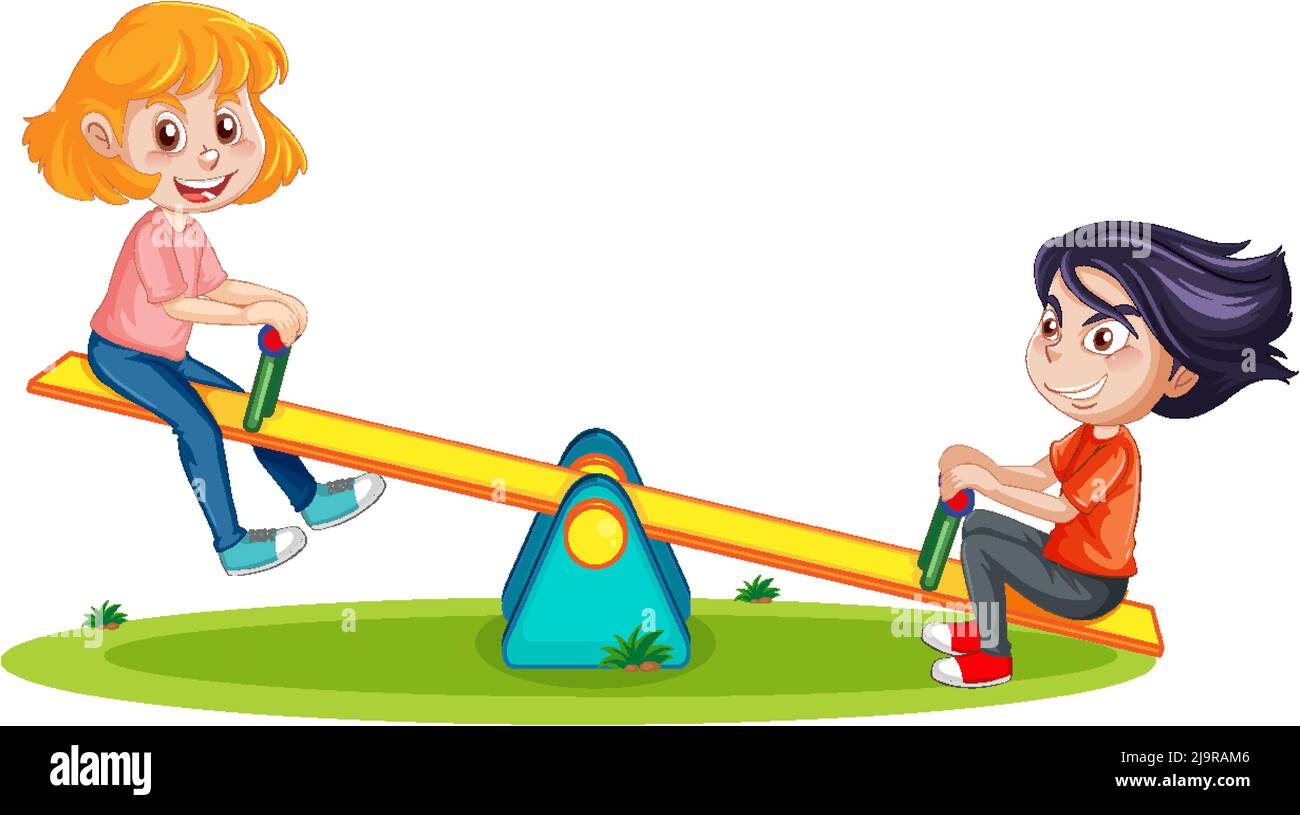 Kids playing seesaw cartoon illustration Stock Vector Image & Art - Alamy