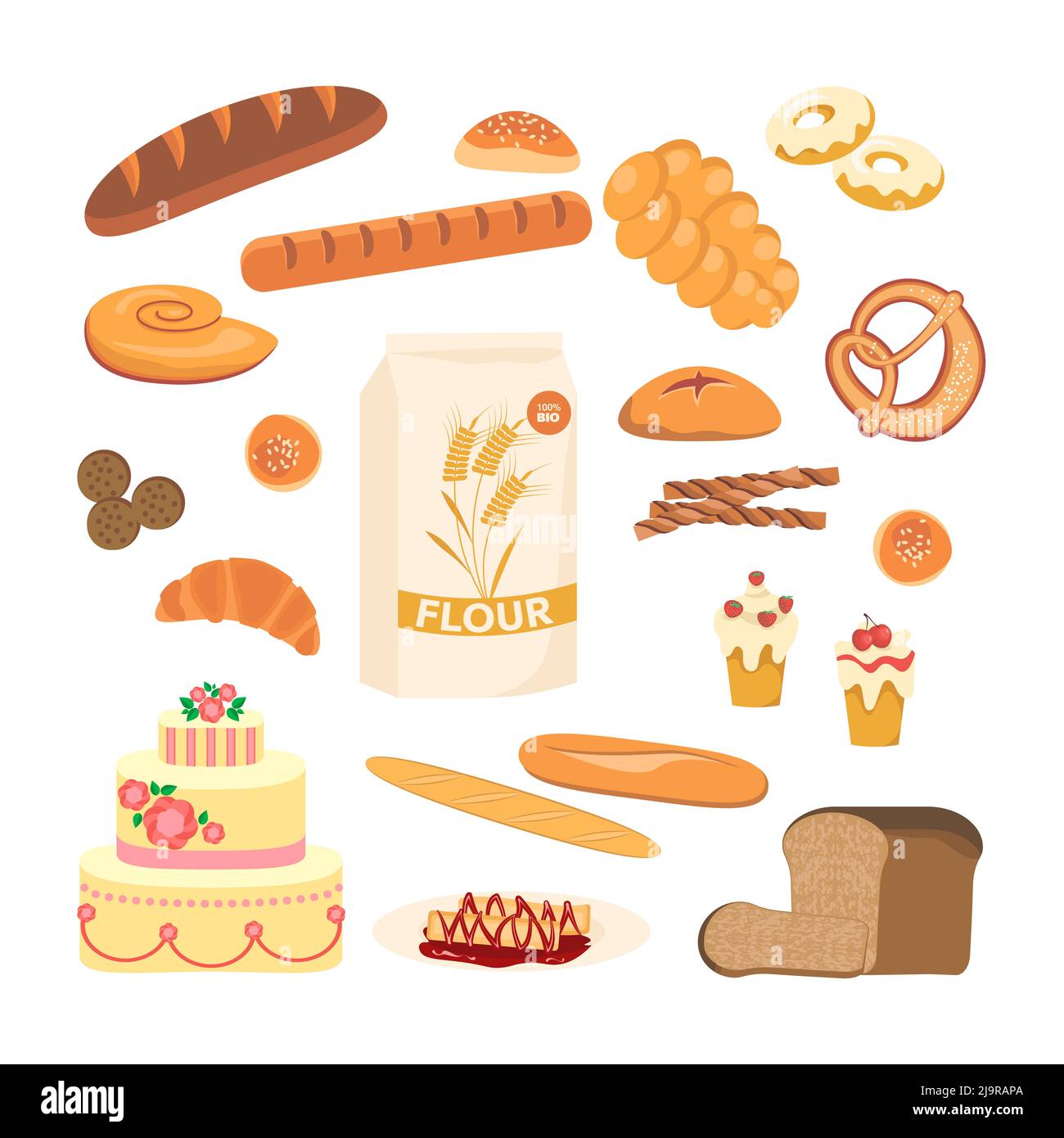 Set of Bakery foodstuffs isolated on white Stock Photo - Alamy