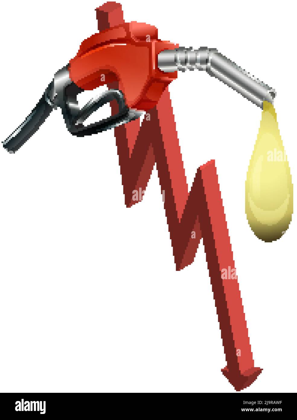 Red arrow going down with fuel nozzle illustration Stock Vector Image ...