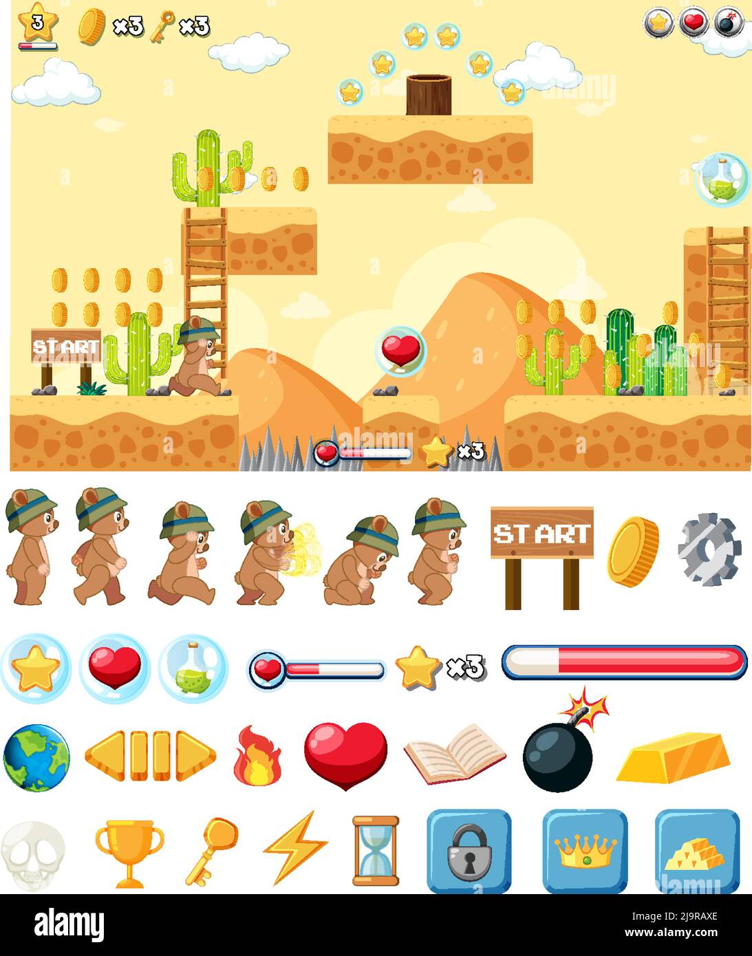Platform game background template with items illustration Stock Vector ...