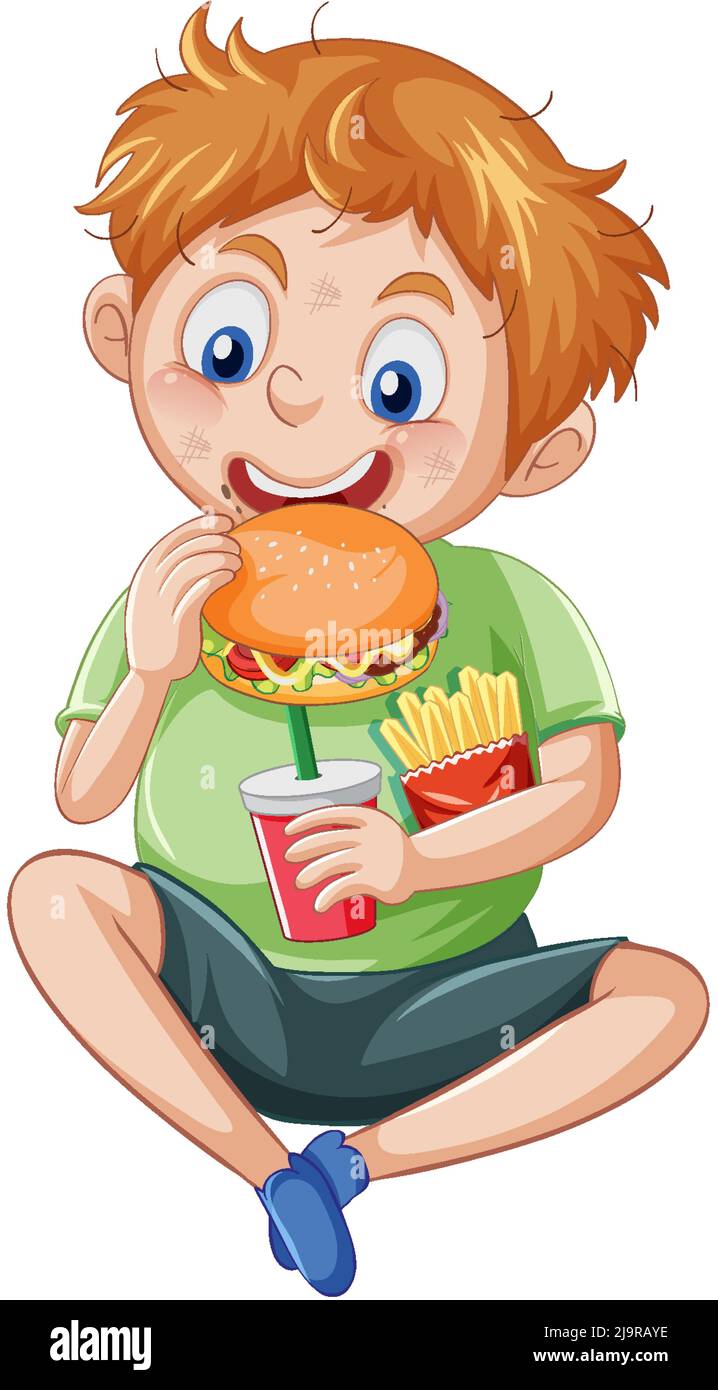 A boy enjoy eating fast food illustration Stock Vector Image & Art - Alamy