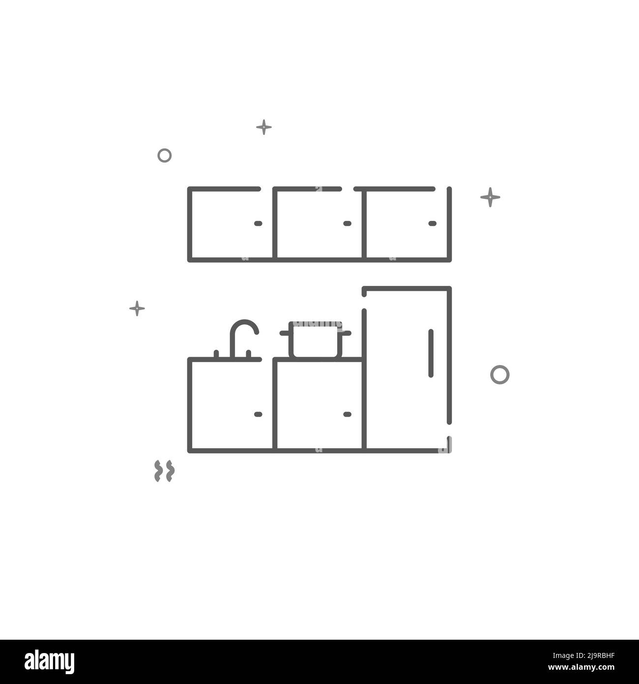 Kitchen set simple vector line icon. Symbol, pictogram, sign isolated ...
