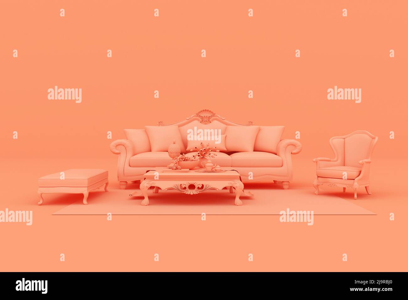 Sofa and table, monochrome flat style, 3D rendering Stock Photo - Alamy