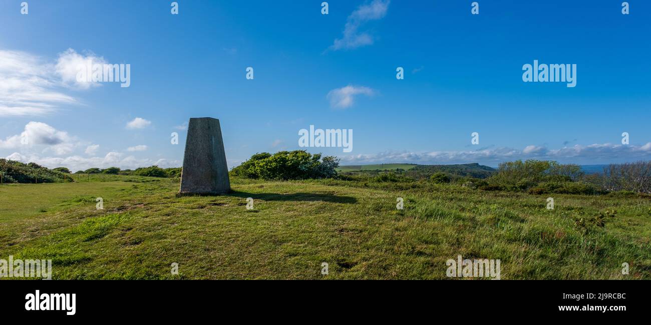 View across the South Downs at Warren Hill, Eastbourne with Ordance ...