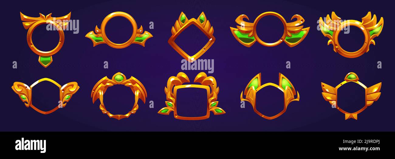 Golden avatar frames, game winner award badges isolated on background ...