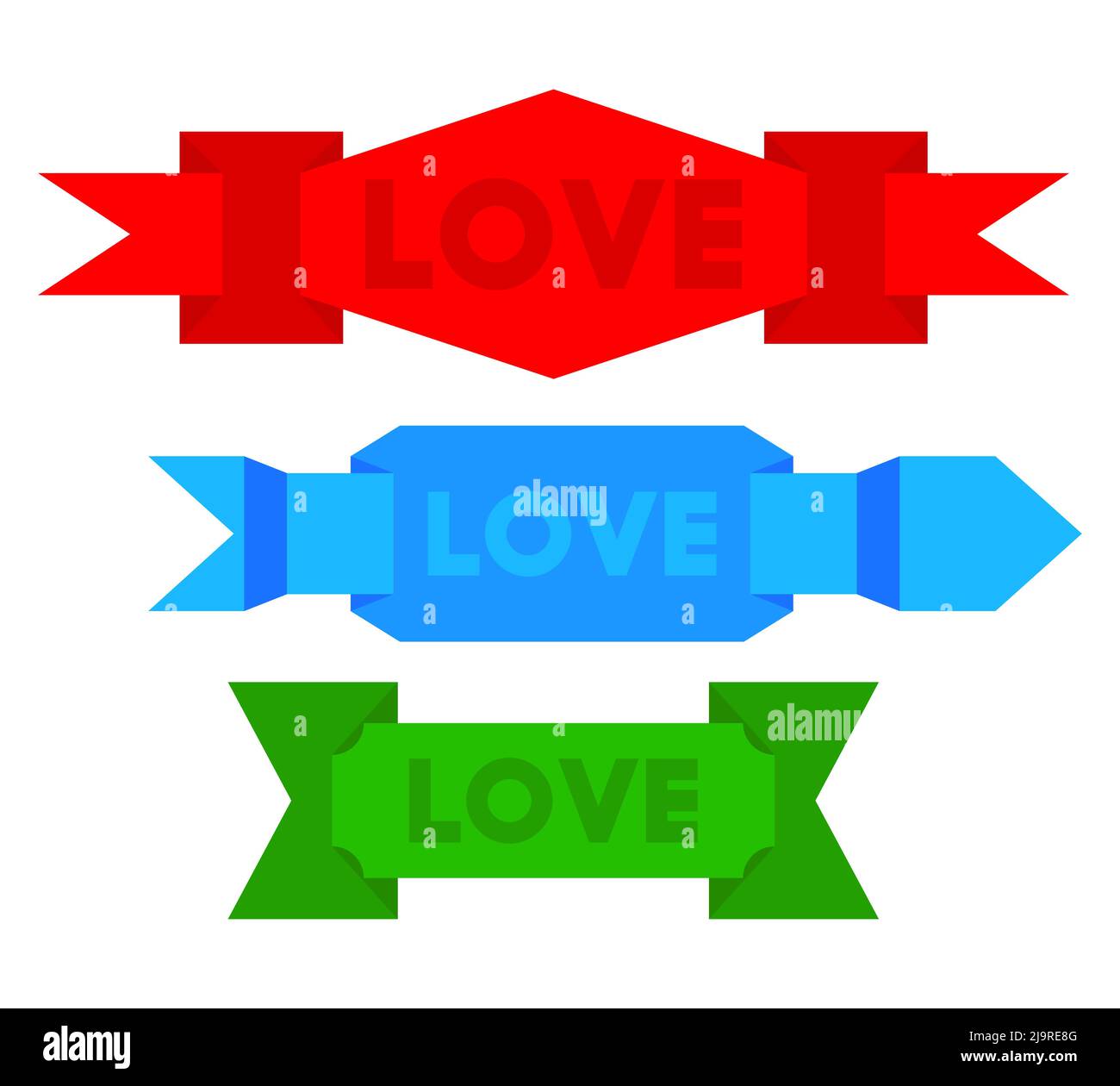 Set of ribbon with Love text. Banner template. Label sticker. Sign ...