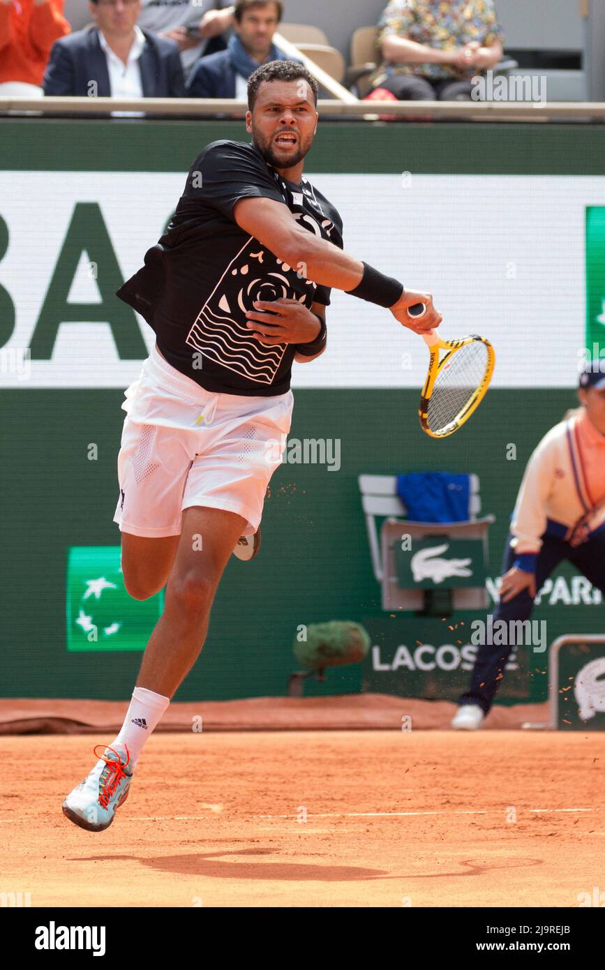 Jo-Wilfried Tsonga playing during French Open Tennis Roland Garros 2022 on May 24, 2022 in Paris ...
