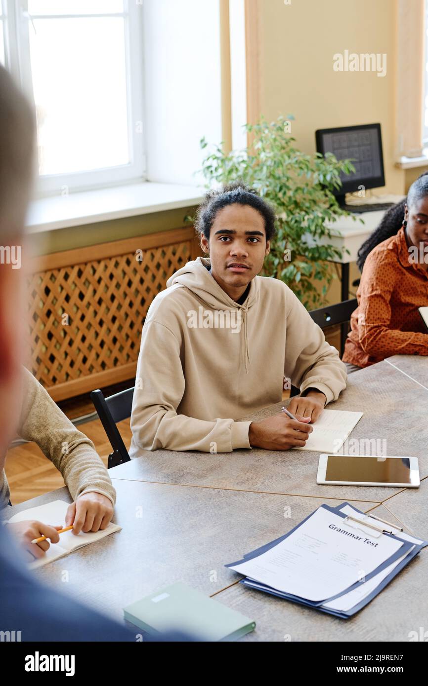 Young Black student attending language classes for immigrants ...