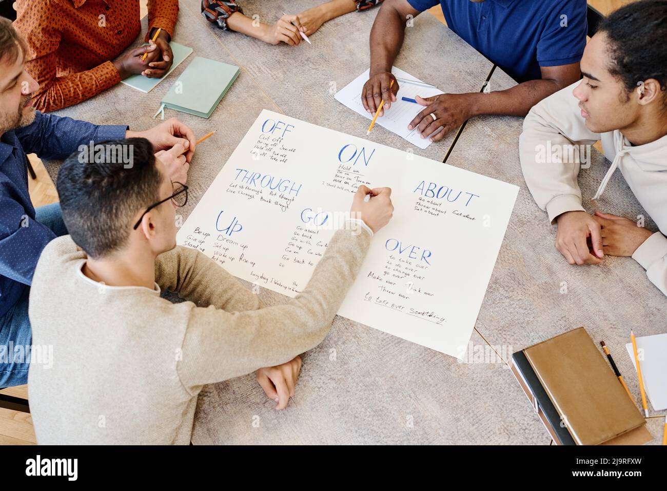 High angle view of multi-ethnic students of international immigrant ...