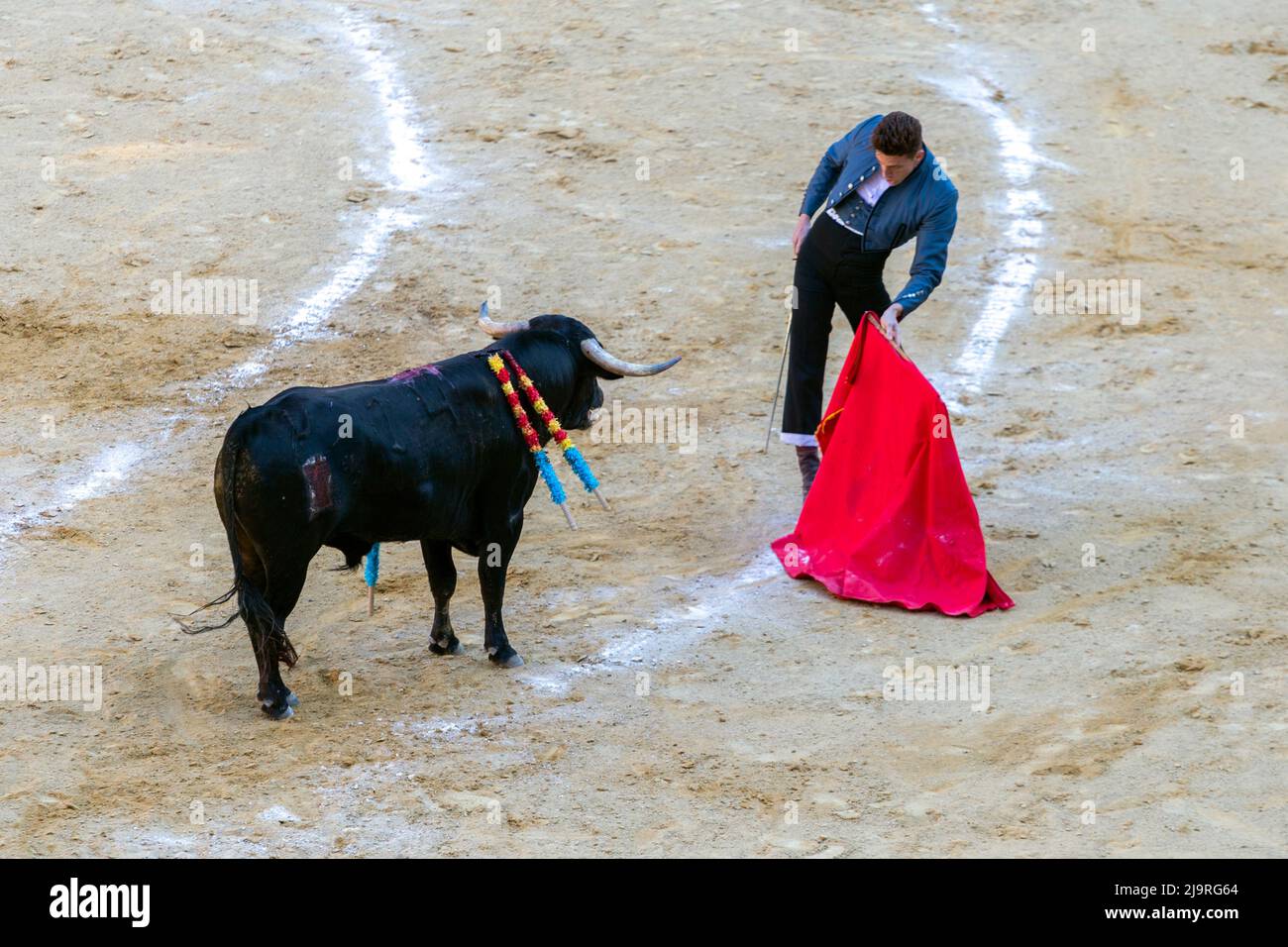 Valencia, Spain - 05 06 2022: A bullfighter awaiting for the bull in ...