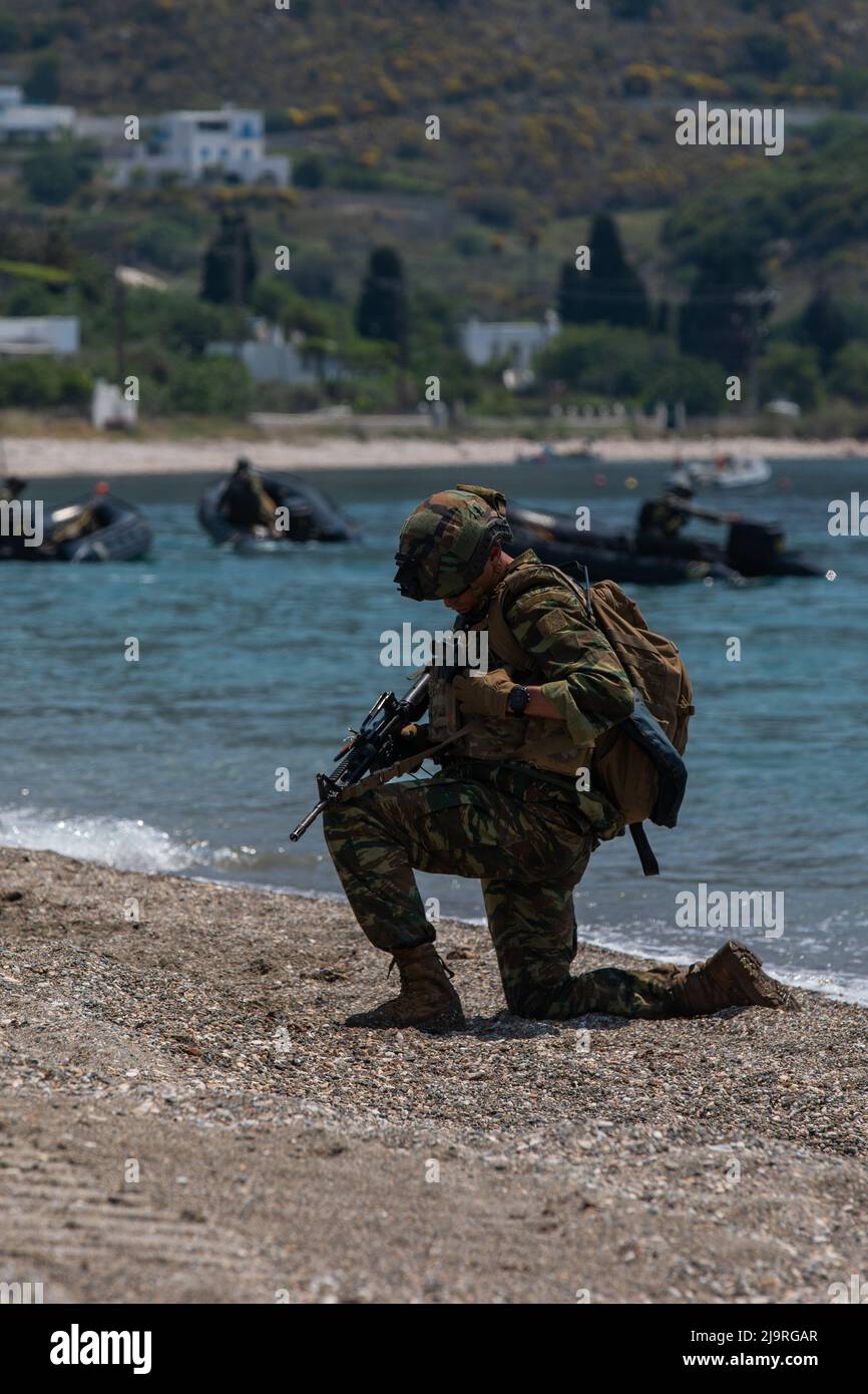 A Hellenic Marine assigned to 32nd Hellenic Marine Brigade conducts a ...