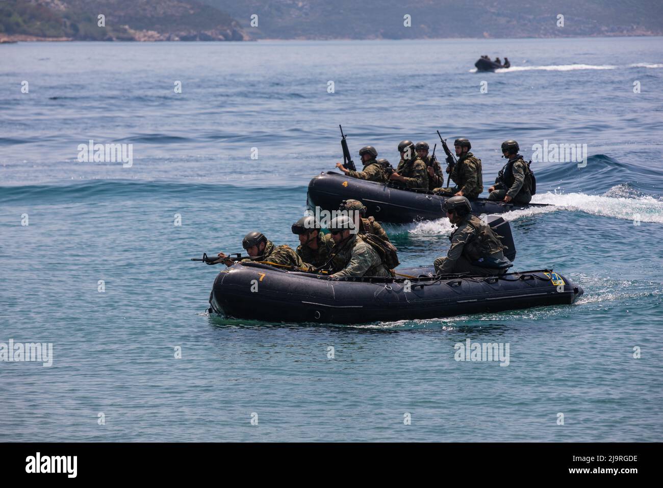 Hellenic Marines assigned to 32nd Hellenic Marine Brigade conduct an ...