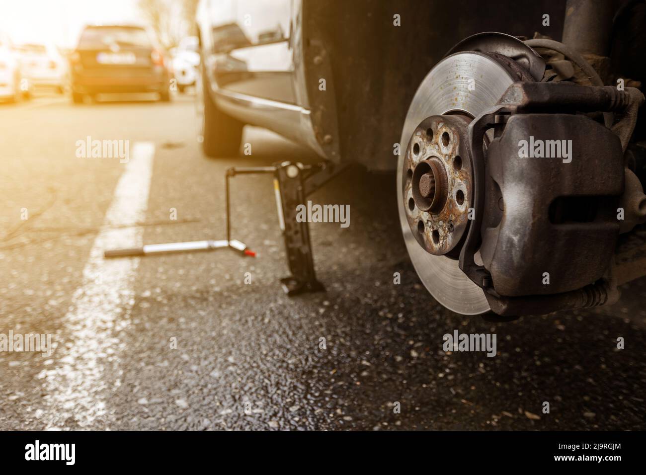 Process of self-replacing car wheel after crash, automotive concept ...