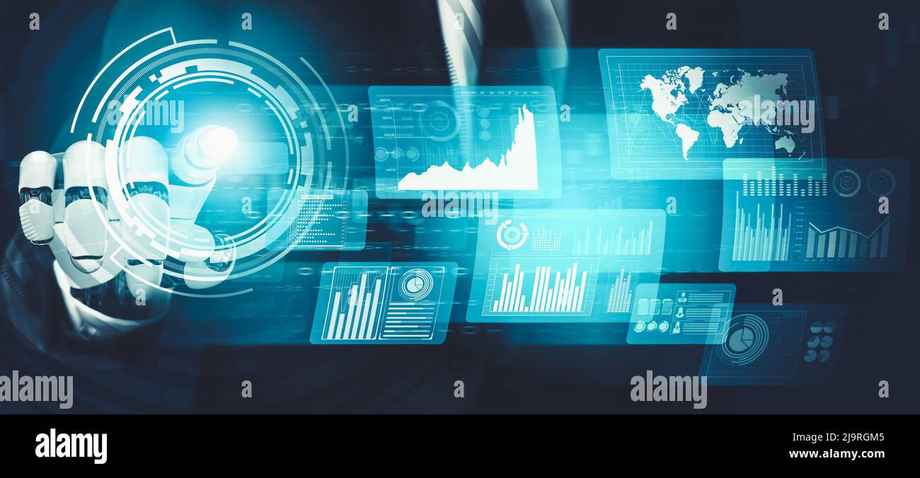 3D rendering futuristic droid robot technology development, artificial ...