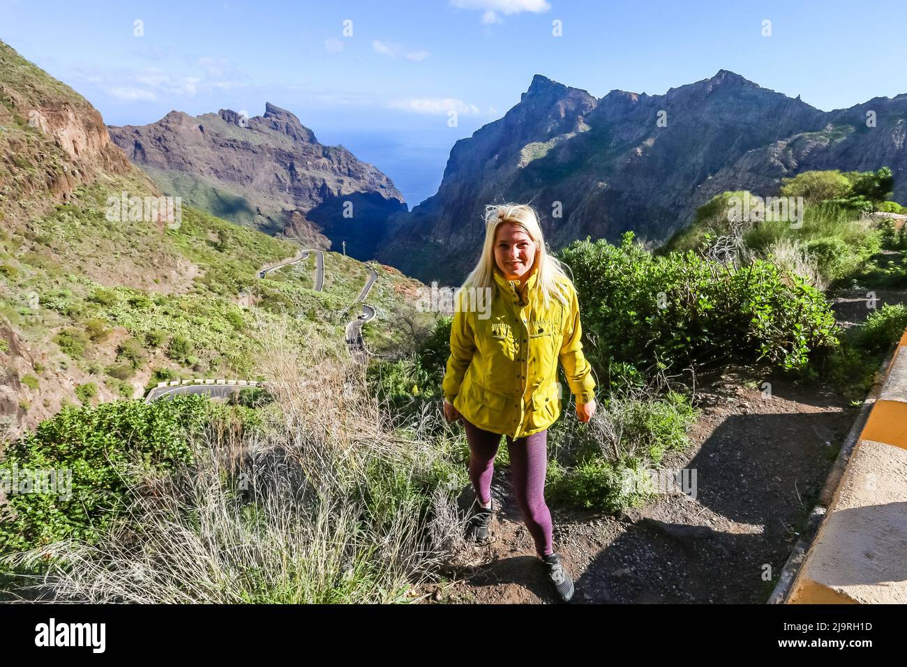 woman on Mountain village Masca on Tenerife, Spain. Tenerife landmark ...