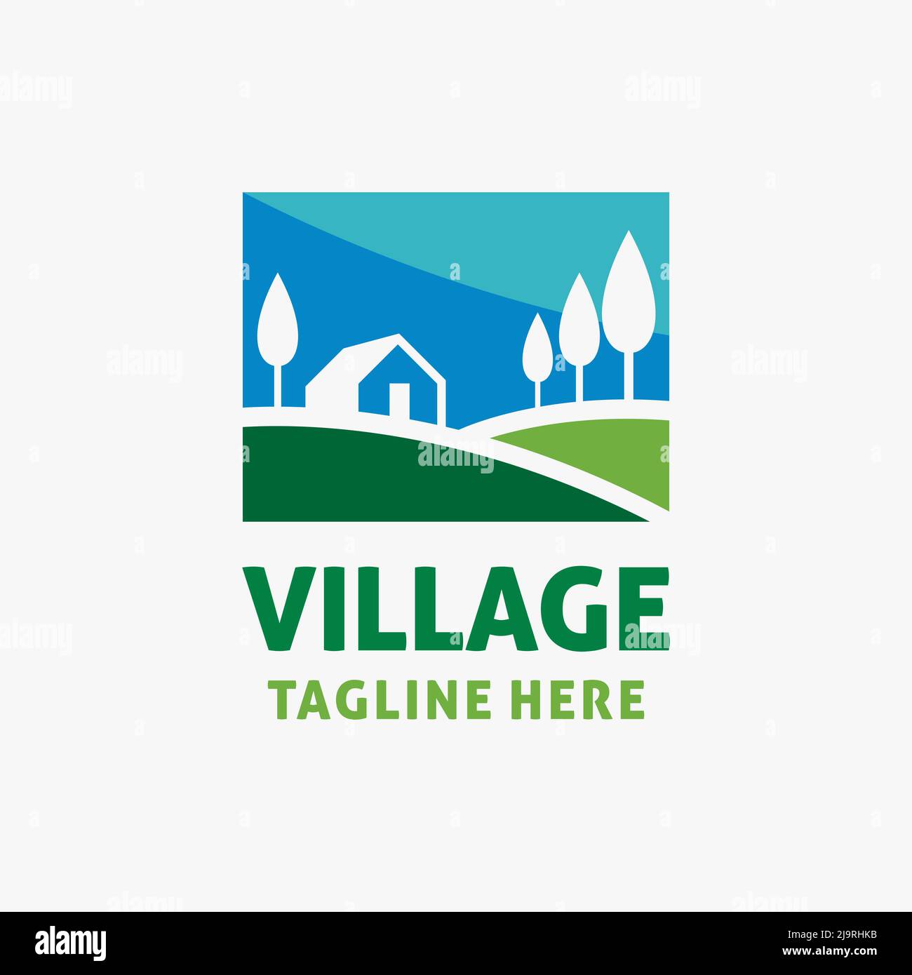 Landscape village on meadow Stock Vector Images - Alamy