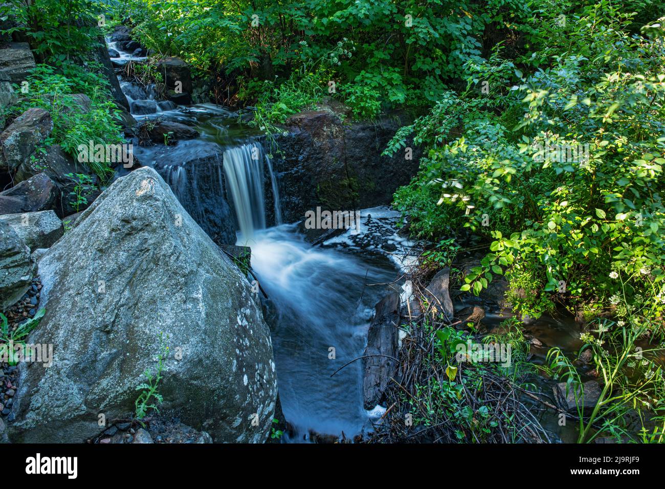 Canada, Manitoba, Whiteshell Provincial Park. Waterfall and forest ...