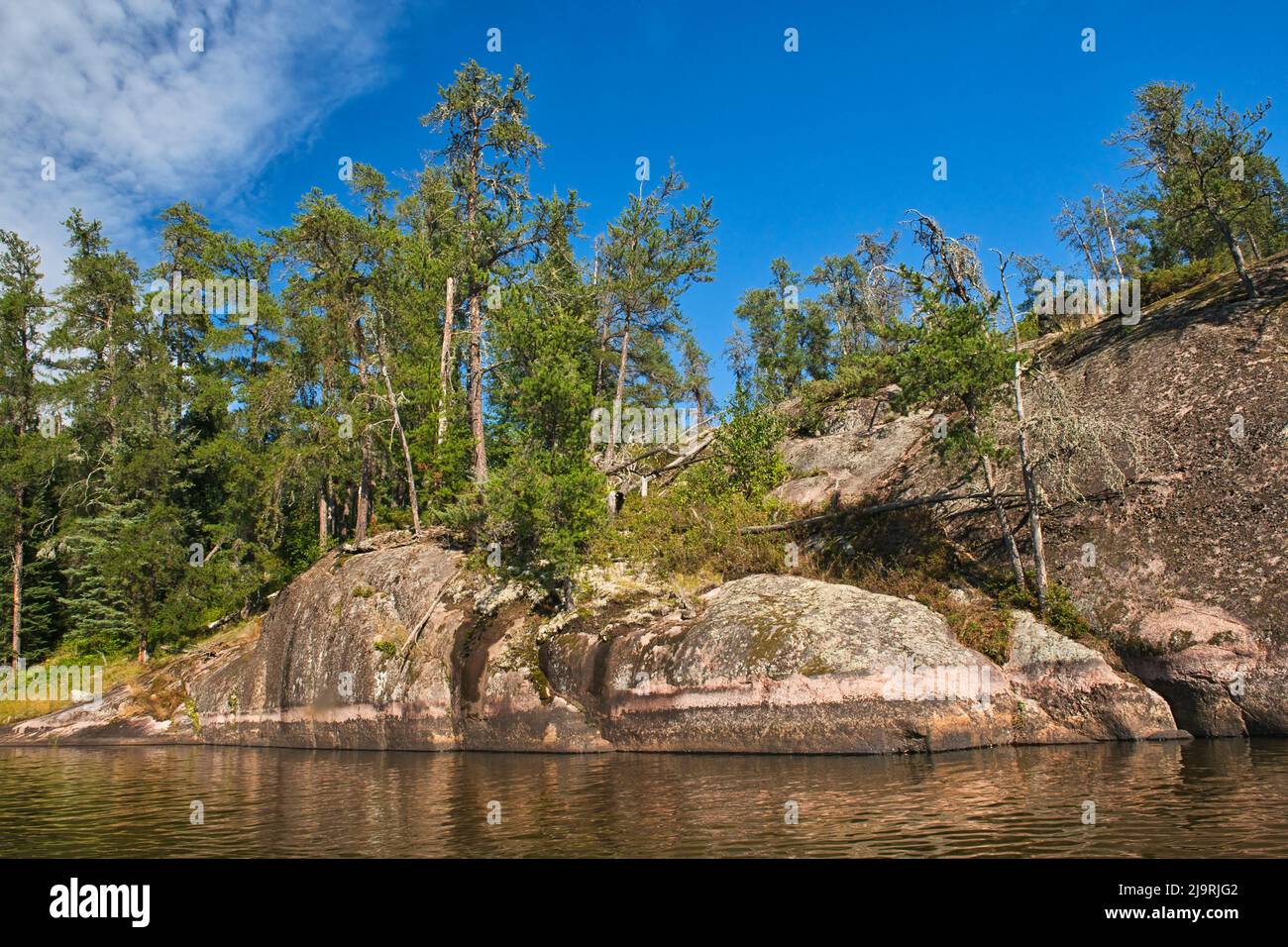 Canada, Manitoba, Whiteshell Provincial Park. Rocky outcrop and river ...