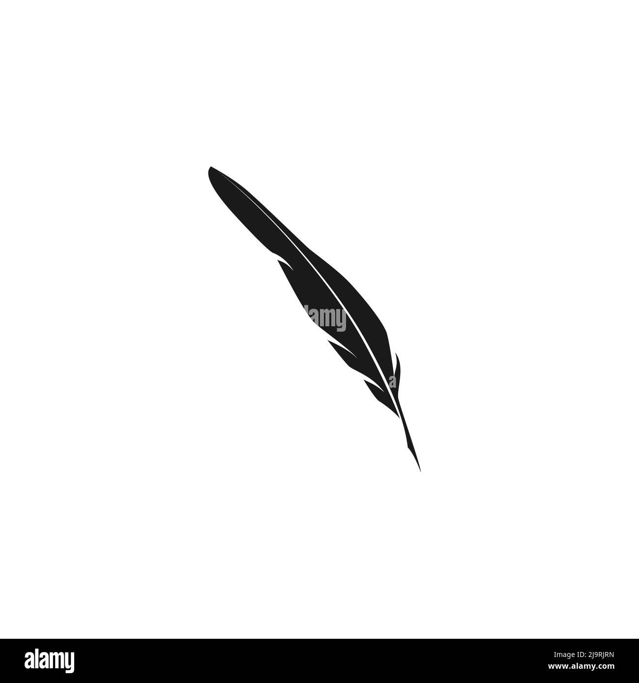 Black curved feather silhouette. Flat vector icon isolated on white ...