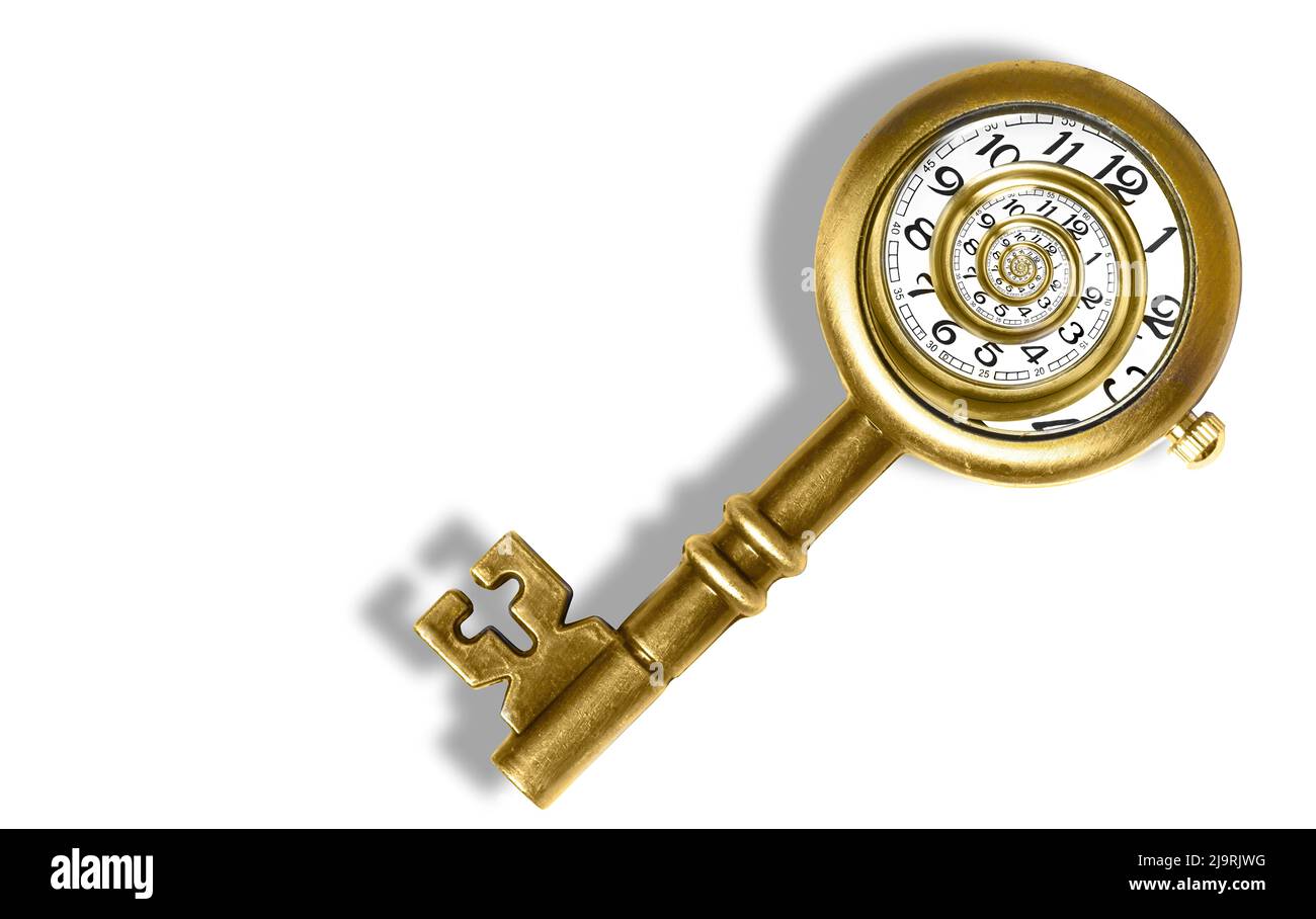 Retro style bronze key shaped watch with a swirled watch face and ...