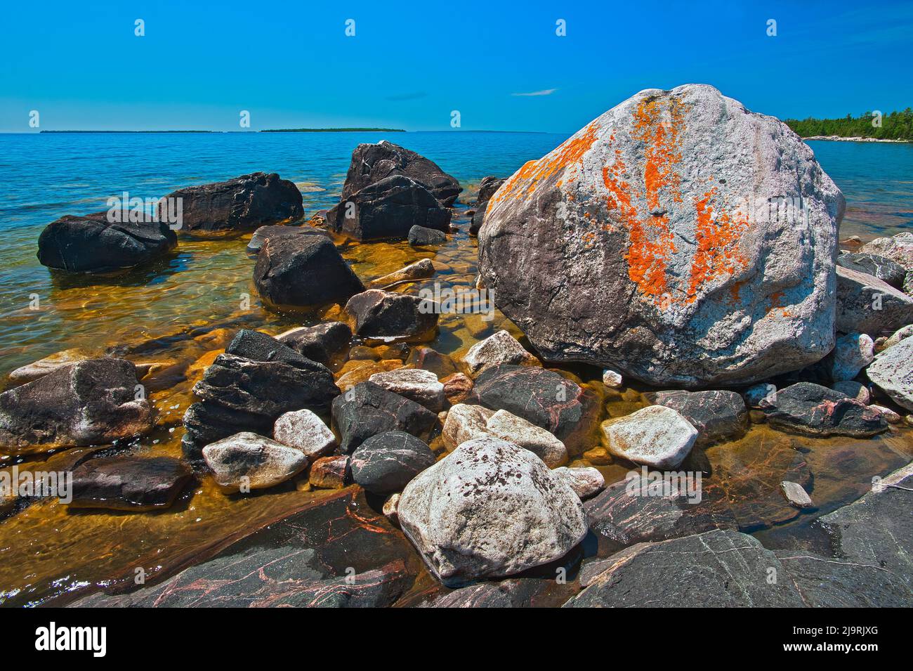Canada, Ontario, Lake Superior Provincial Park. Rocks and boulders on ...