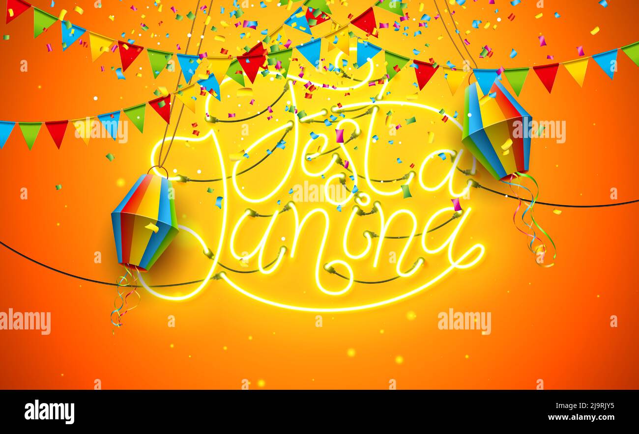Festa Junina Illustration with Paper Lantern, Falling Confetti and ...