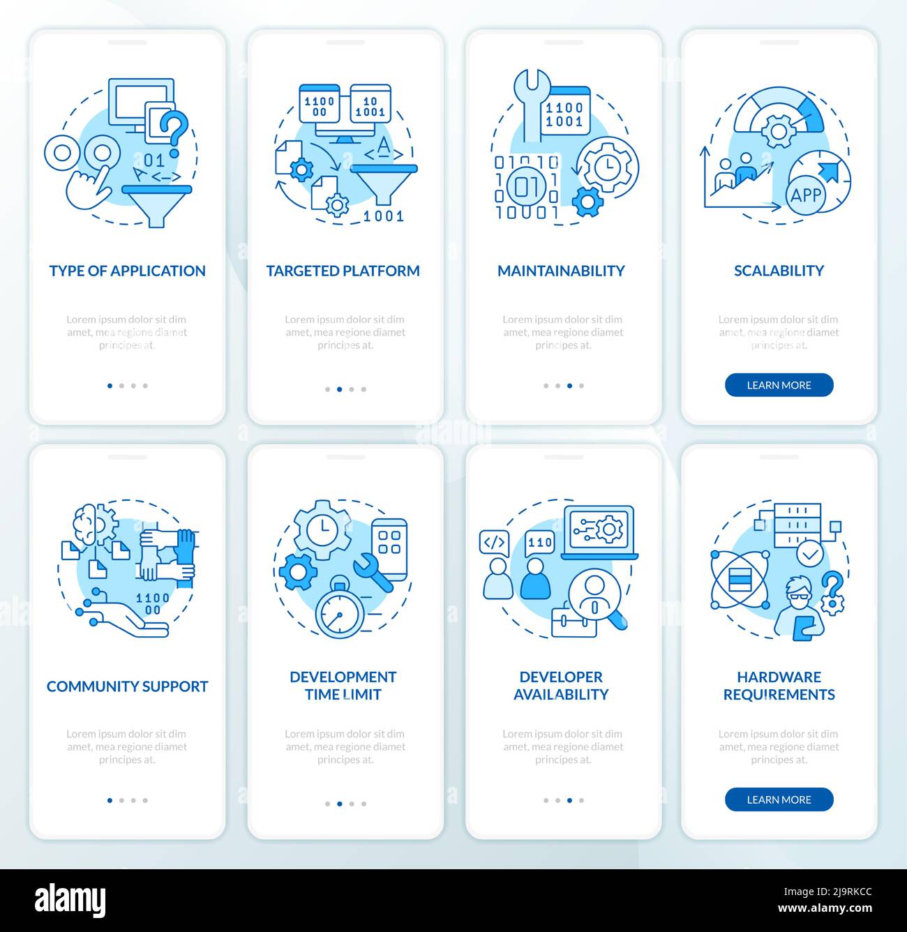 Programming Language Choice Blue Onboarding Mobile App Screen Set Stock