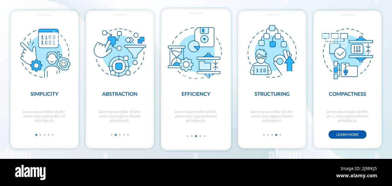 Features Of Programming Languages Blue Onboarding Mobile App Screen