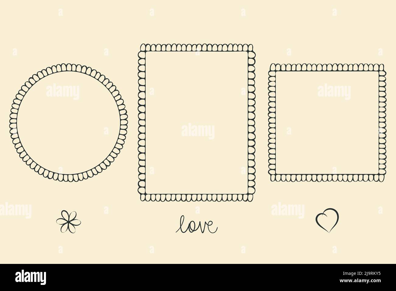 Scribble stroke frame outline set. Hand drawn decorative black grey ink ...