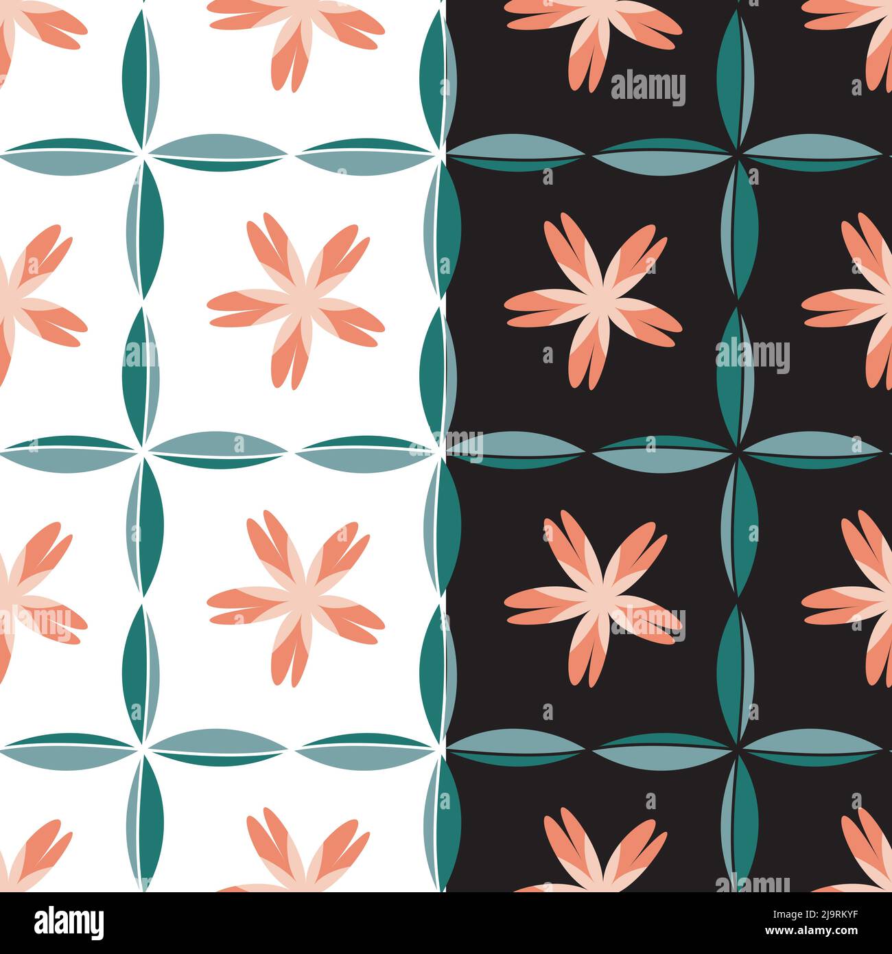 Floral motif seamless pattern. Geometrical check grid, daisy flowers ...