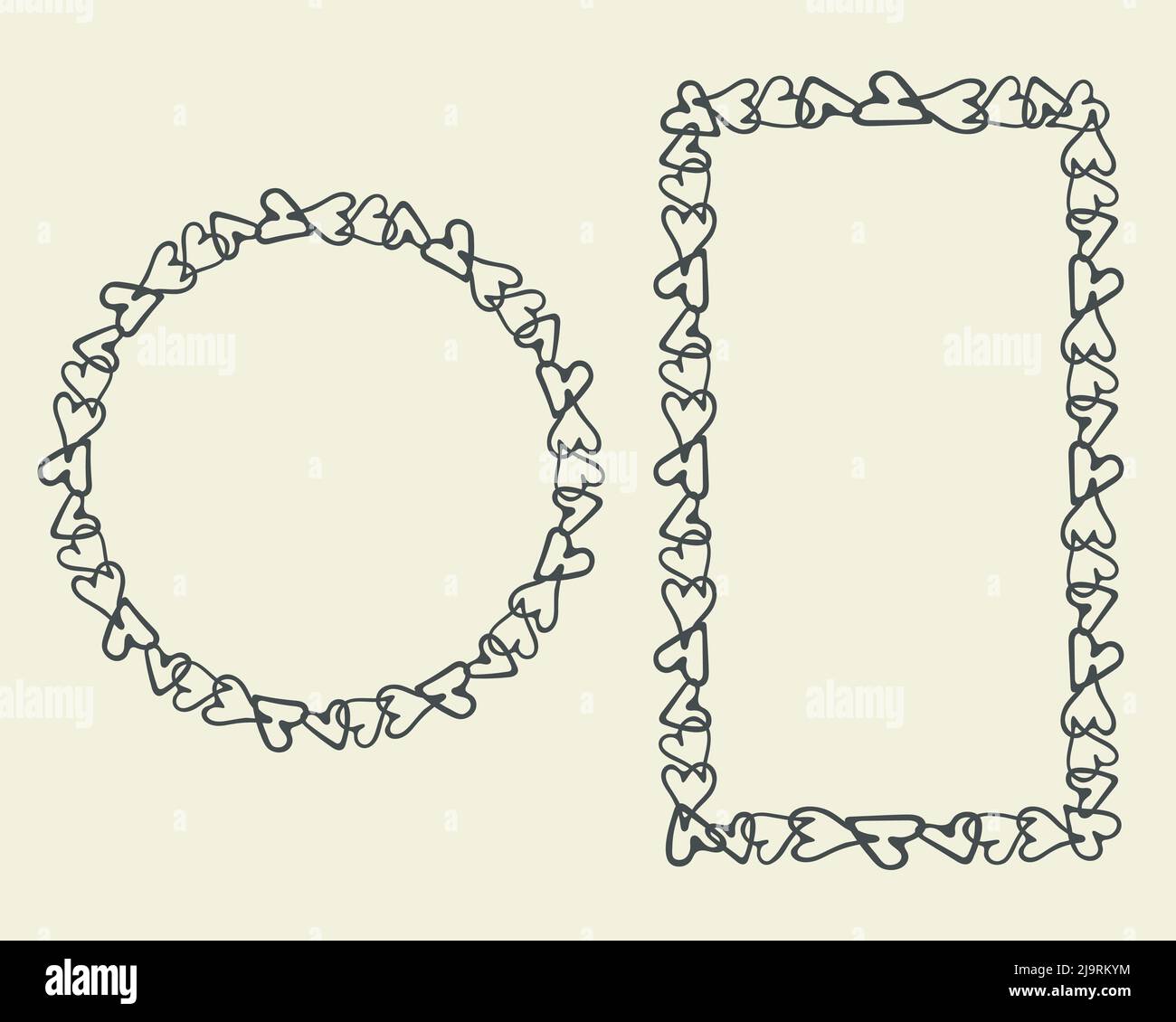 Decorative heart frames, circle, rectangle geometrical shapes. Hand ...