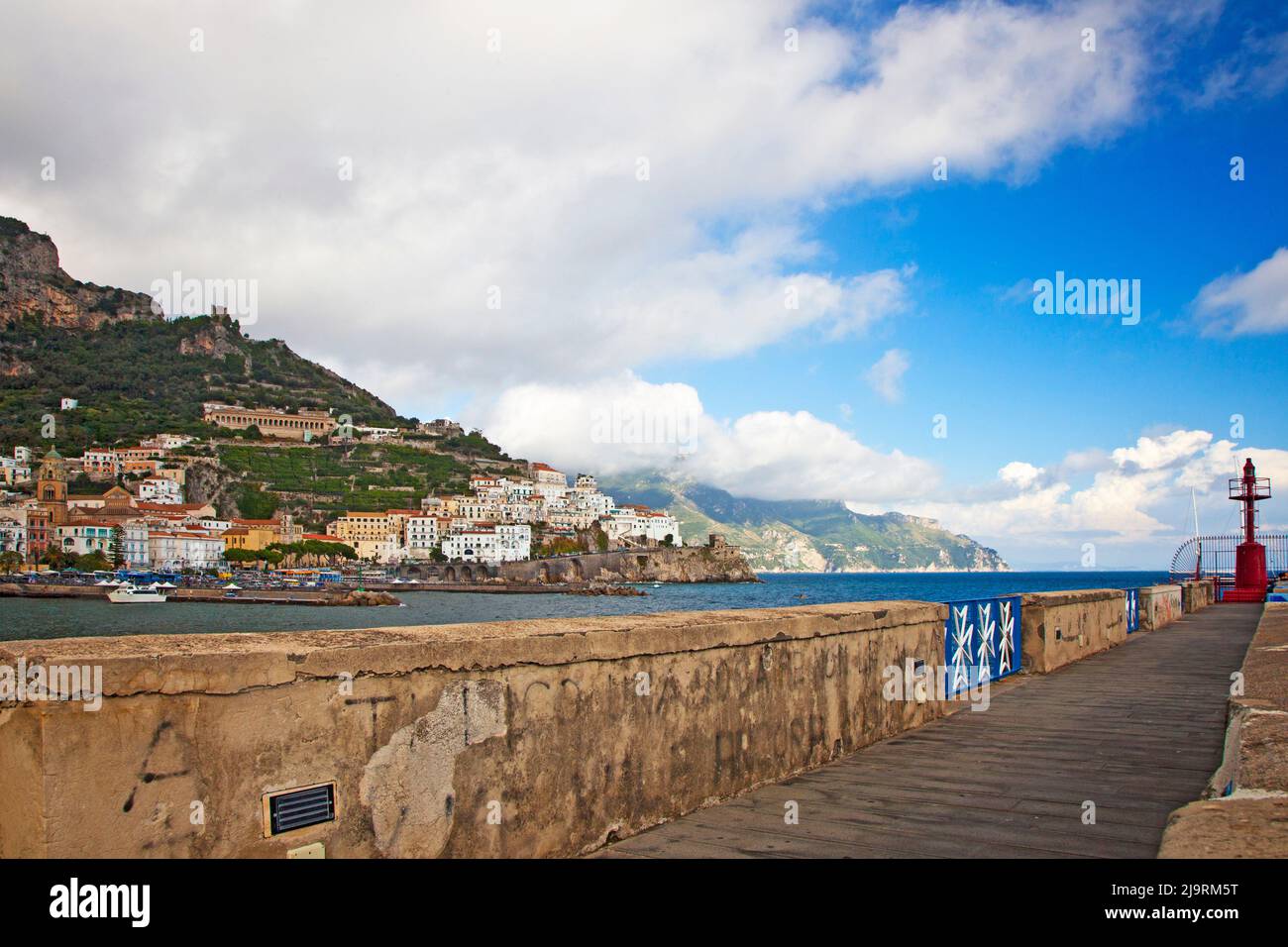 Italy, Amalfi. The coastal town of Amalfi as seen from the portside ...
