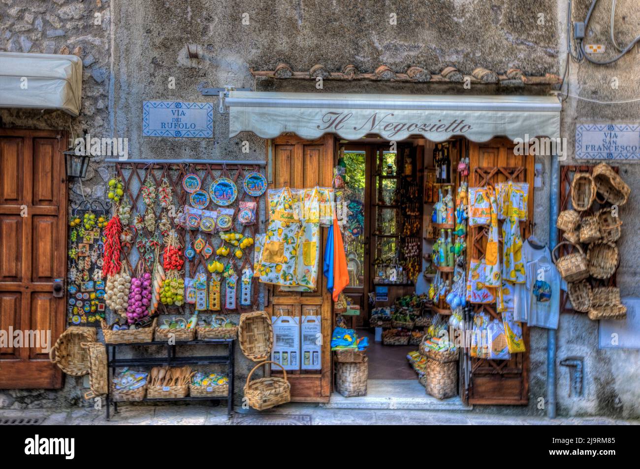 Italy, Campania, Ravello. Storefront in the town of Ravello Stock Photo ...