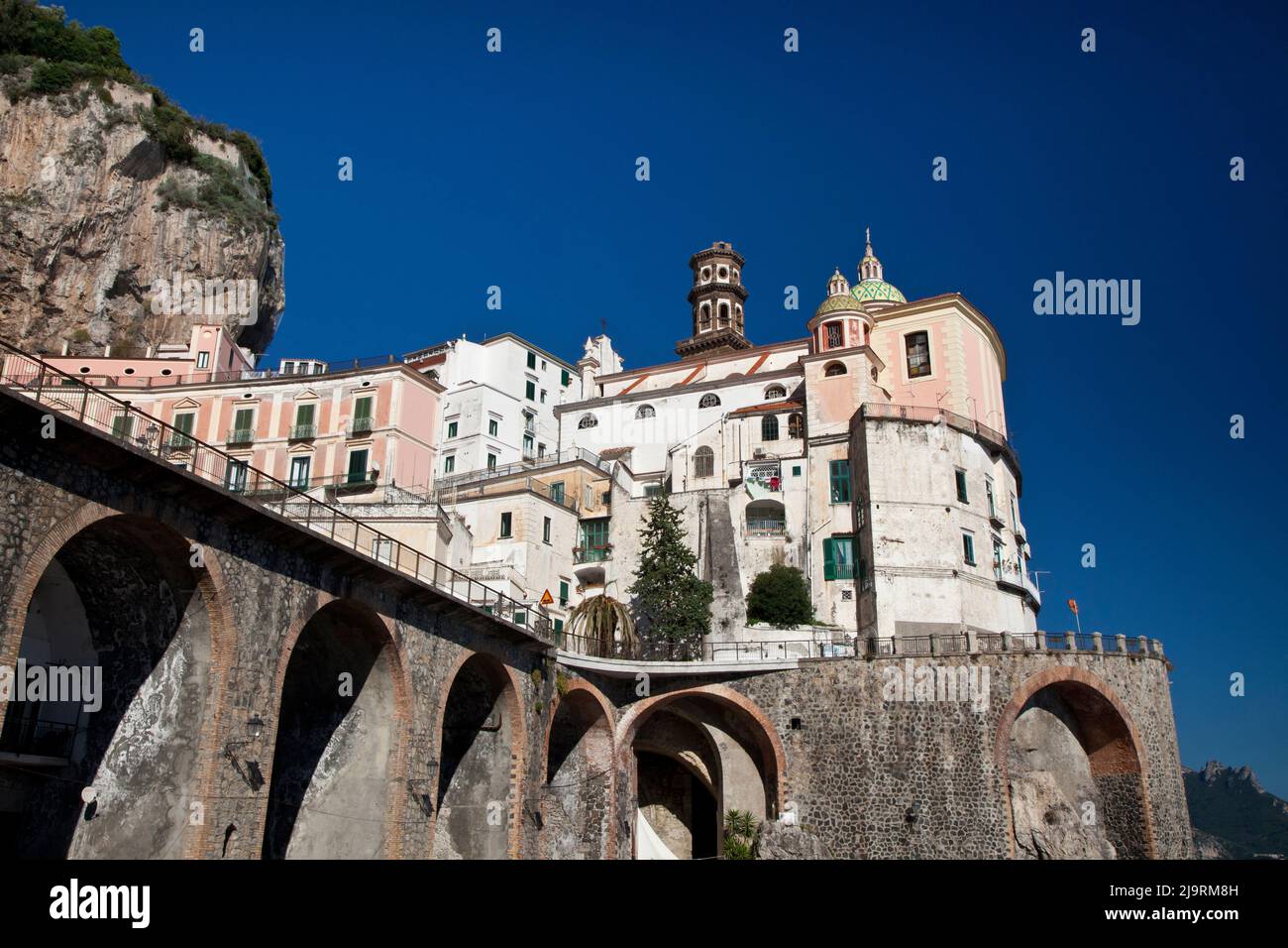 Italy, Amalfi Coastline, Atrani. The Church of Holy Maria Maddalena as ...