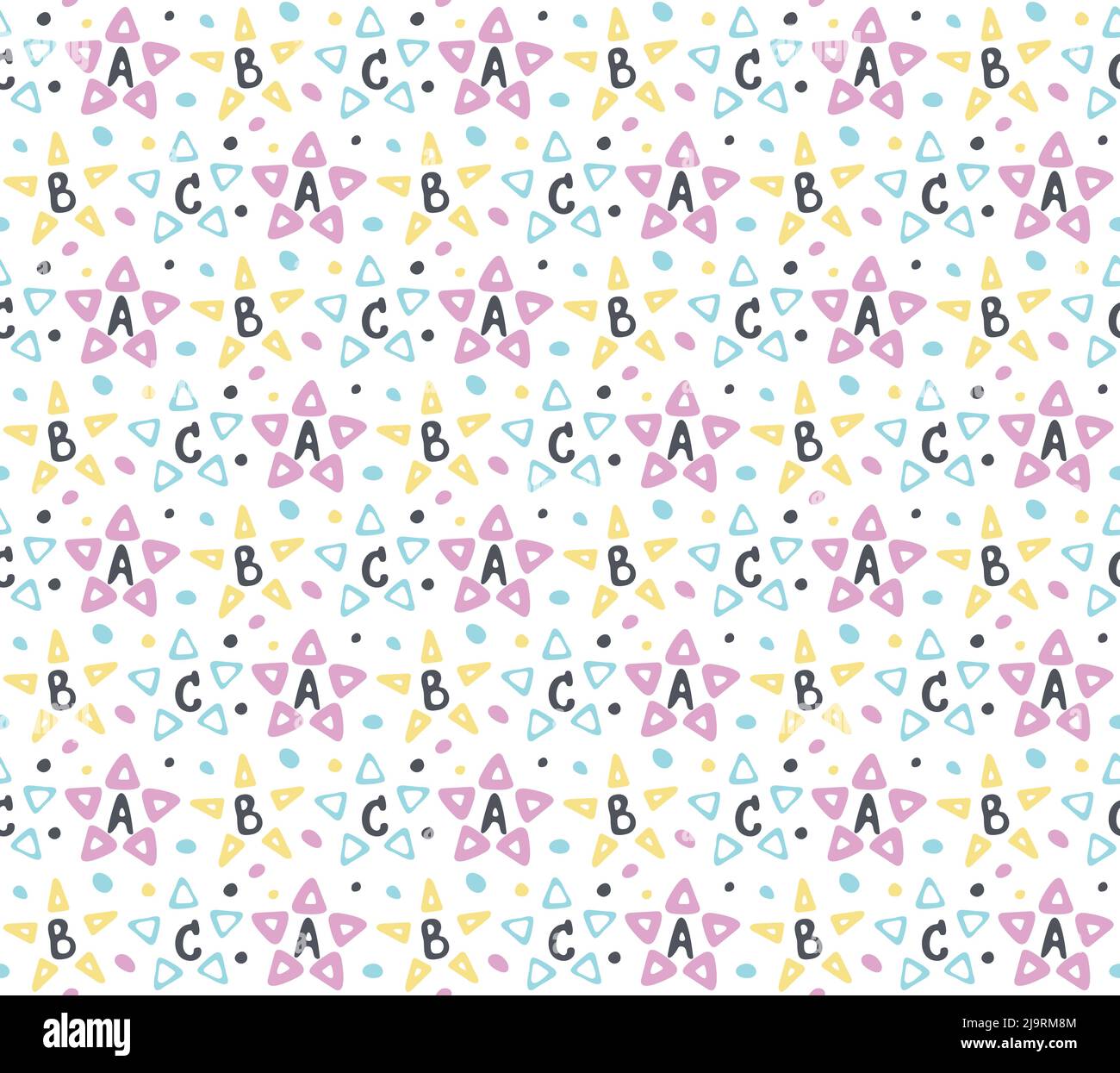 Baby stars, ABC seamless pattern. Hand drawn doodle paint brush design ...