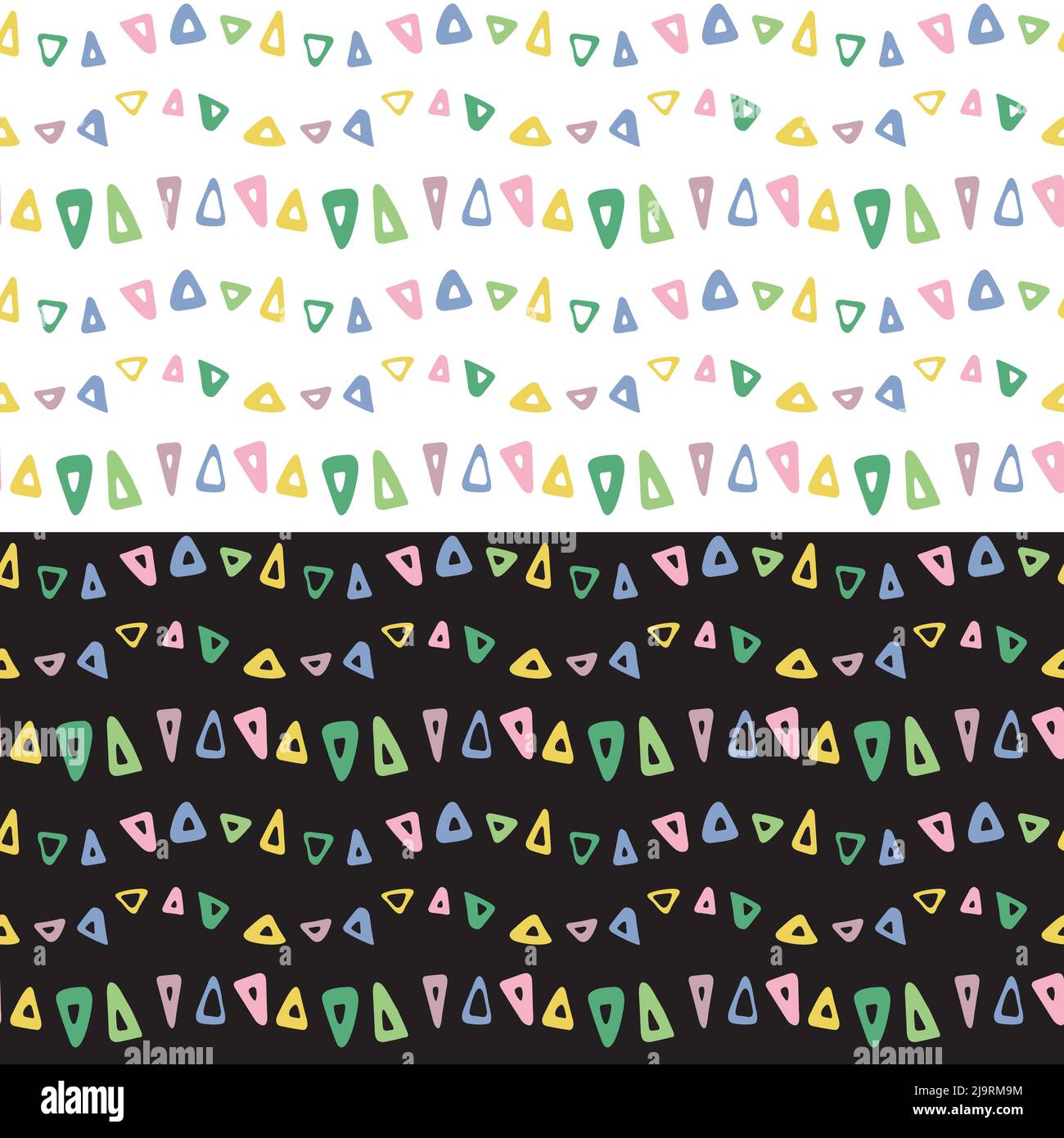 Triangle cute geometric shapes seamless pattern. Hand drawn ink brush ...