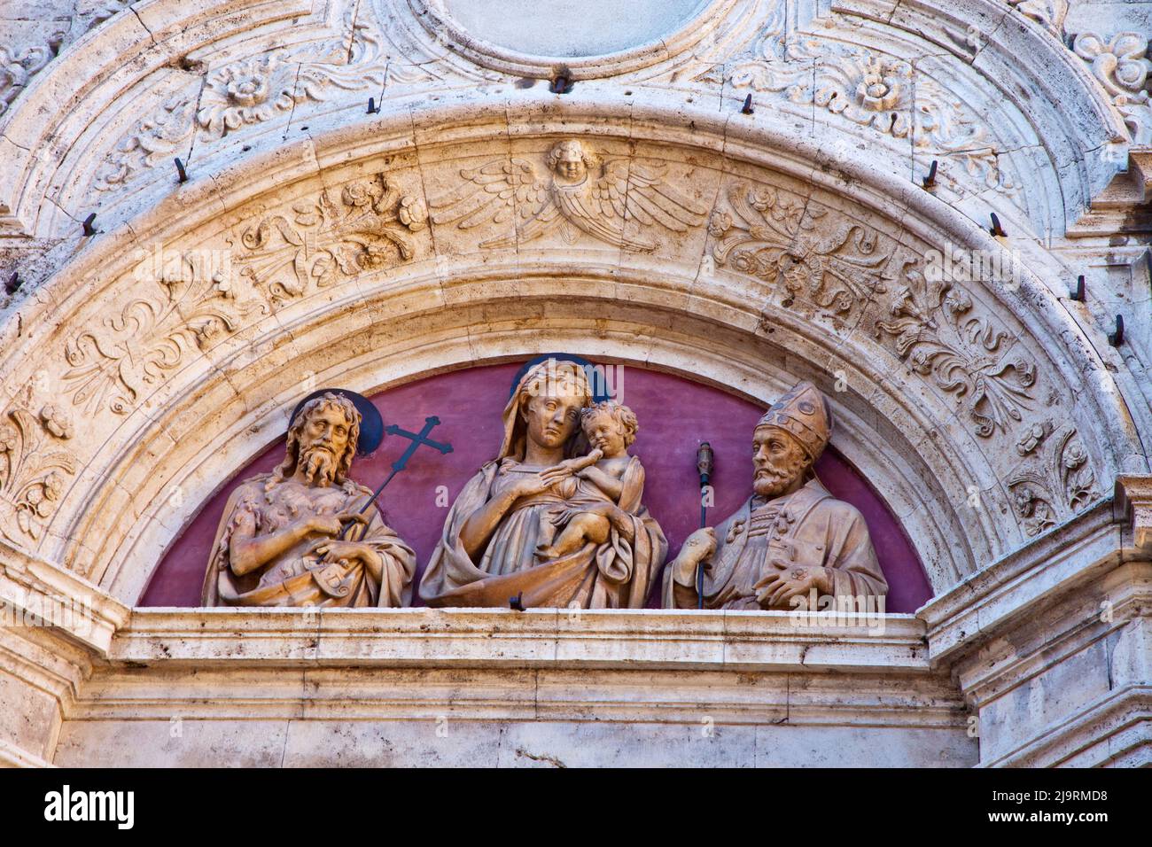 Italy, Tuscany, Montepulciano. Detail of the facade of the church of ...