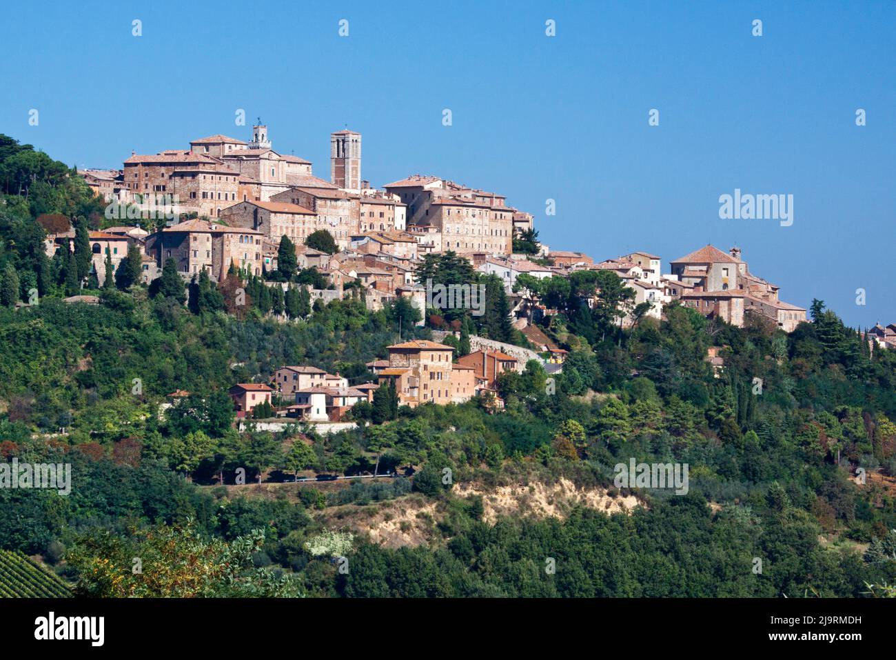 Italy, Tuscany. View of the medieval hilltop village of Montepulciano ...