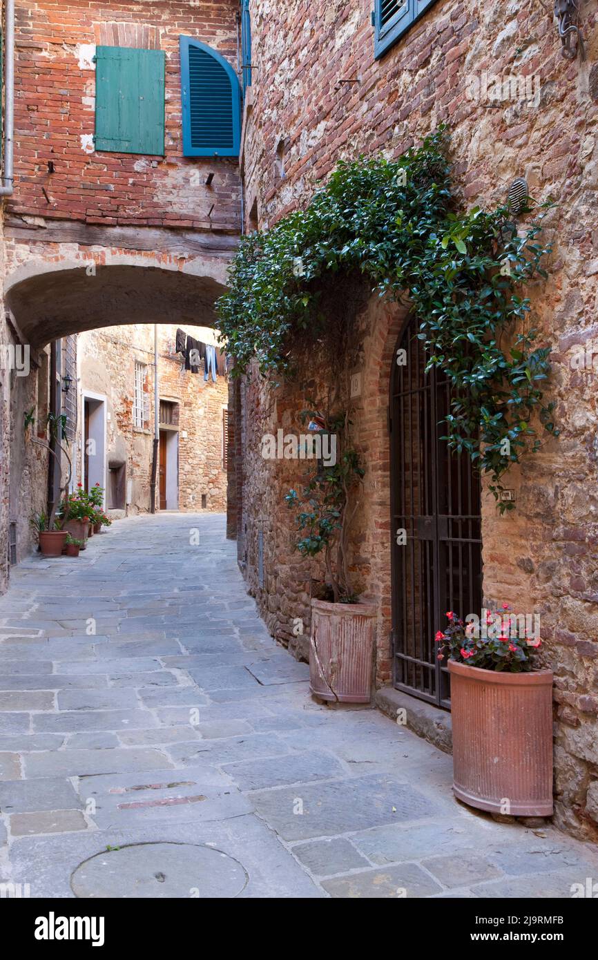Italy, Tuscany. Street scene in the medieval village of Lucignano Stock ...