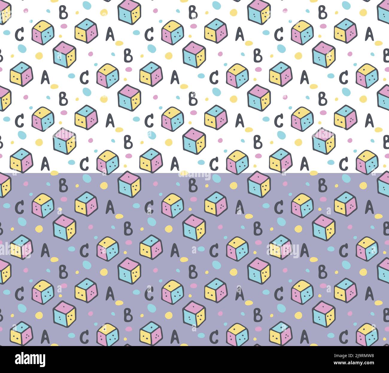 Baby toys, building blocks seamless pattern. Hand drawn doodle paint ...