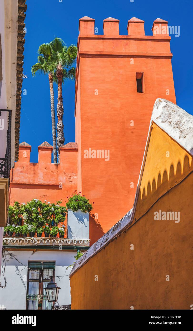 Red Tower, Royal Alcazar of Seville, Andalusia, Spain. Oldest Royal ...