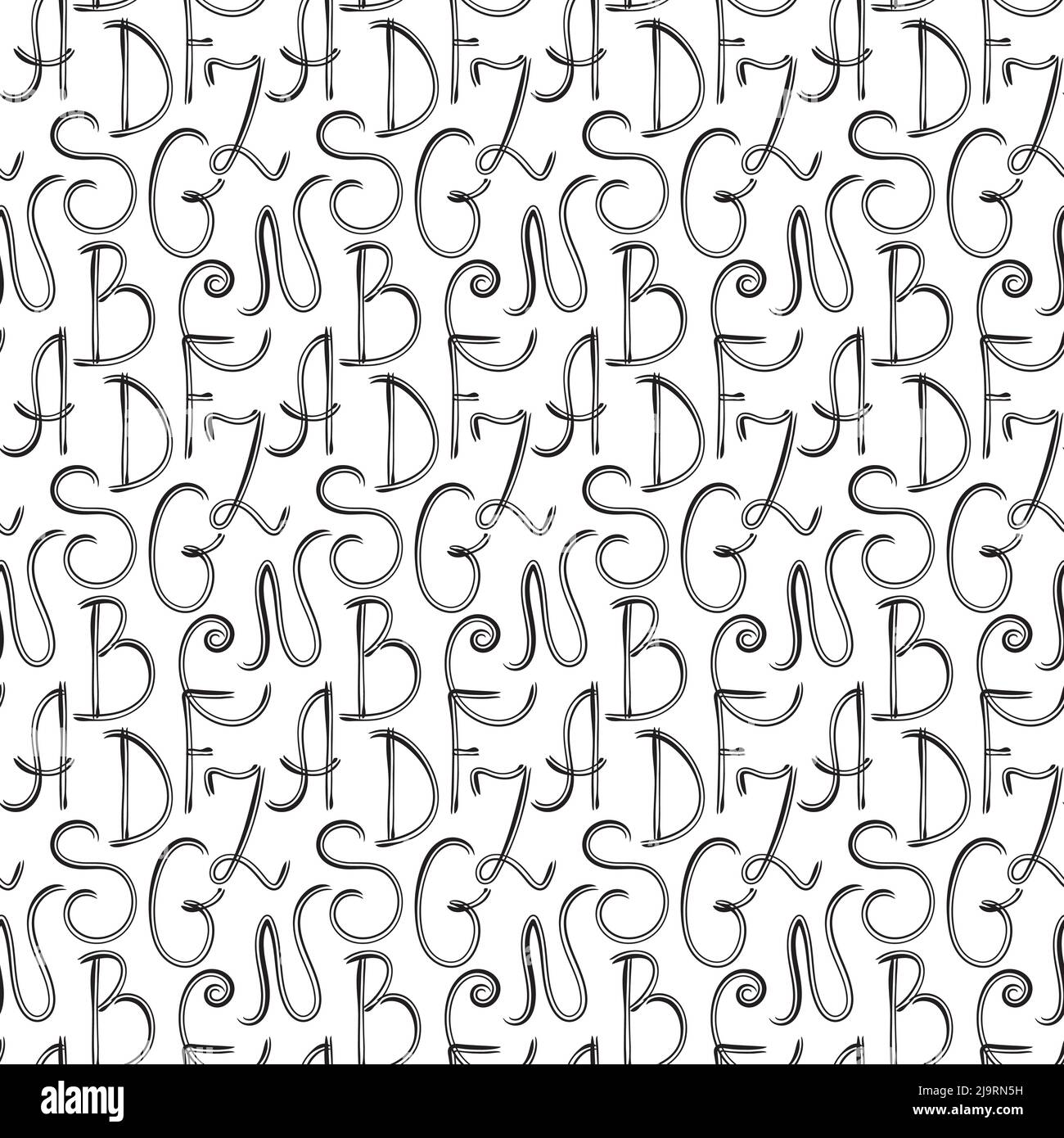 Hand drawn font seamless pattern. Black and white letters shapes, ink ...