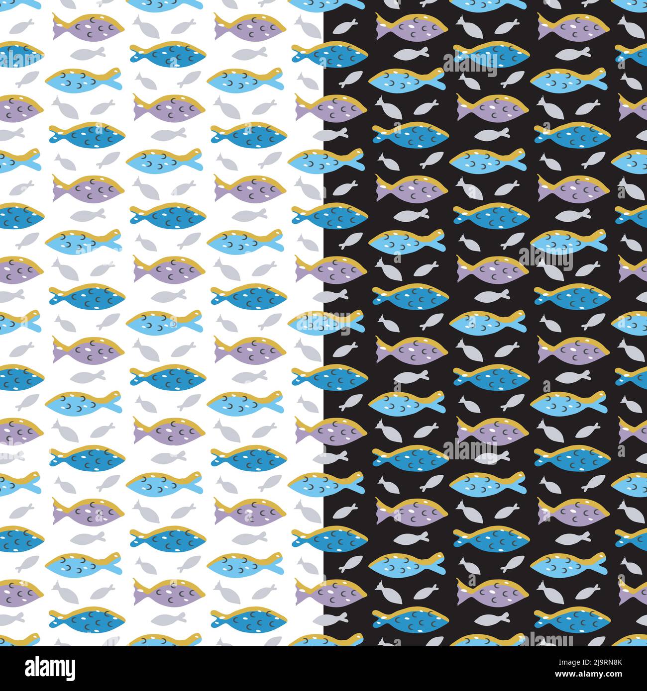 Sea fish seamless pattern. Childish doodle cartoon style, colorful web ...