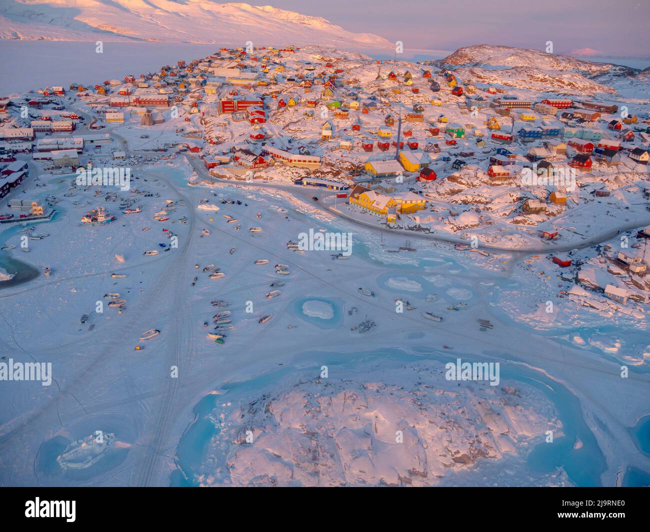 Town Uummannaq during winter in northern West Greenland beyond the ...